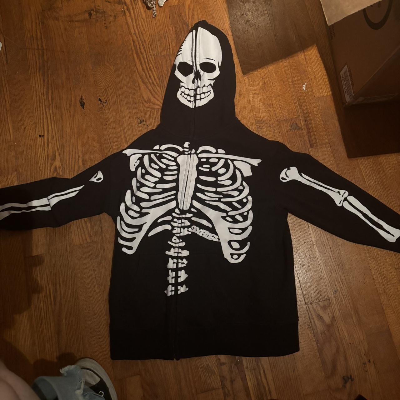 skeleton Small glow in the dark zipper jacket with... - Depop