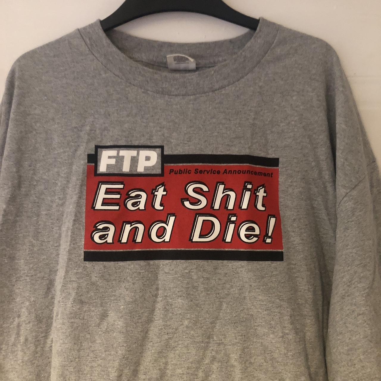 FTP Men's Grey and Red T-shirt | Depop