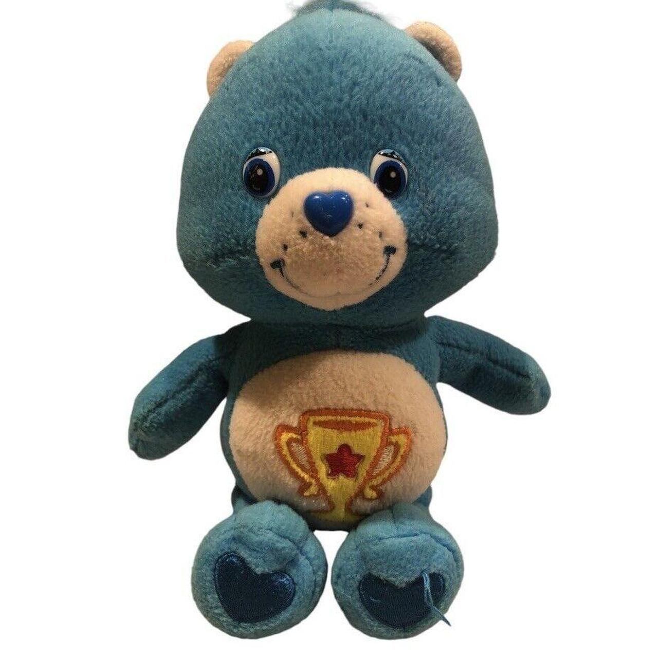 Care Bears Champ Bear 2002 8" Blue Heart Nose Yellow... - Depop