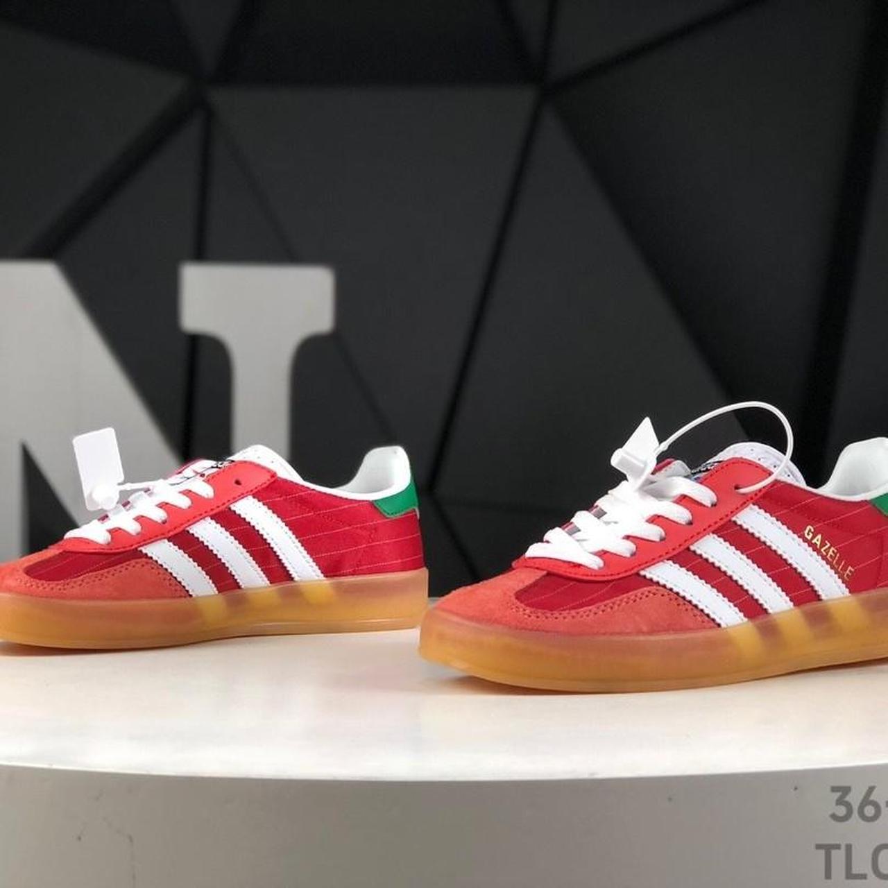 Adidas Women's Red and White Trainers Adidas Gazelle... - Depop