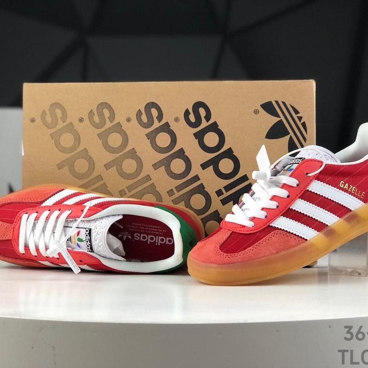 Adidas Women's Red and White Trainers Adidas Gazelle... - Depop