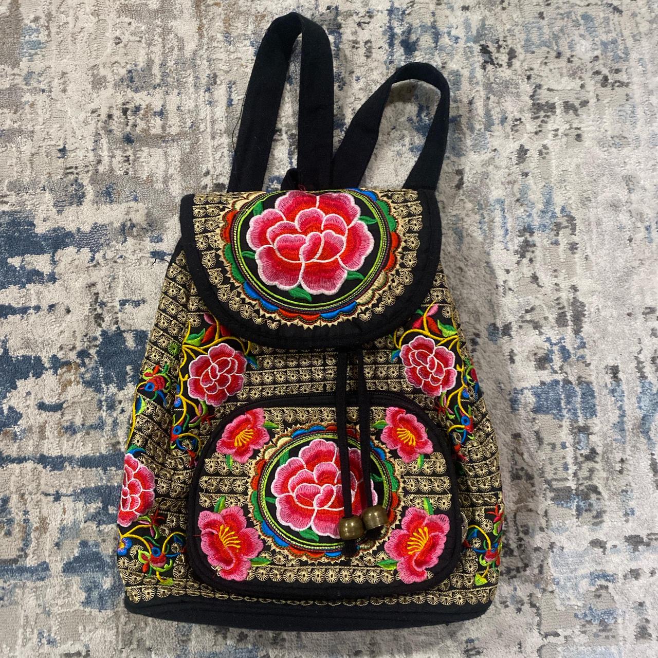 cute colorful embroidered mini backpack - Depop