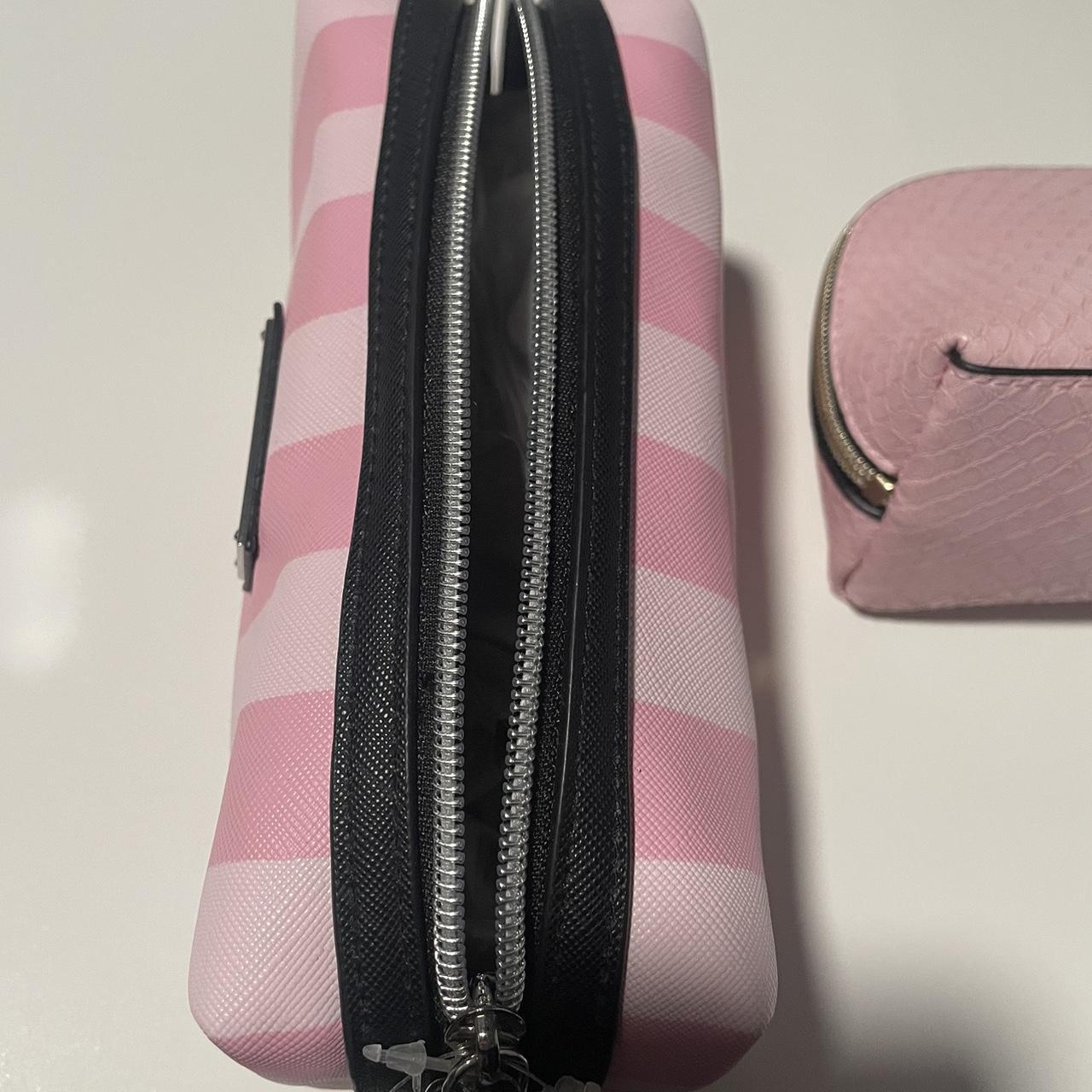 VICTORIAS SECRET MAKEUP POUCHES SET PINK STRIPE AND... - Depop