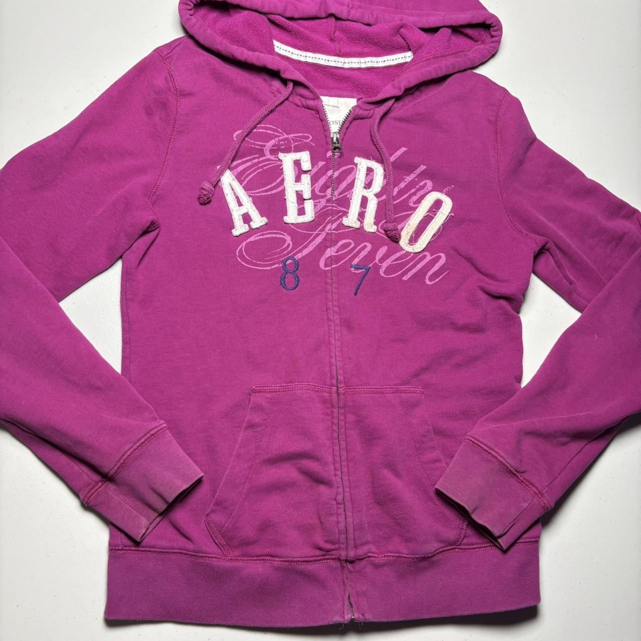 ★y2k magenta & white aeropostale zip up... | Depop
