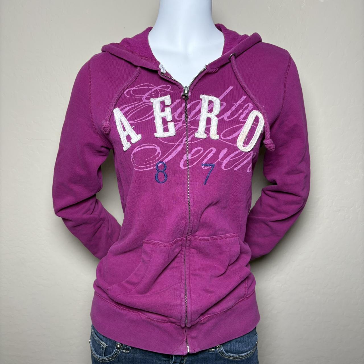 ★y2k magenta & white aeropostale zip up... | Depop