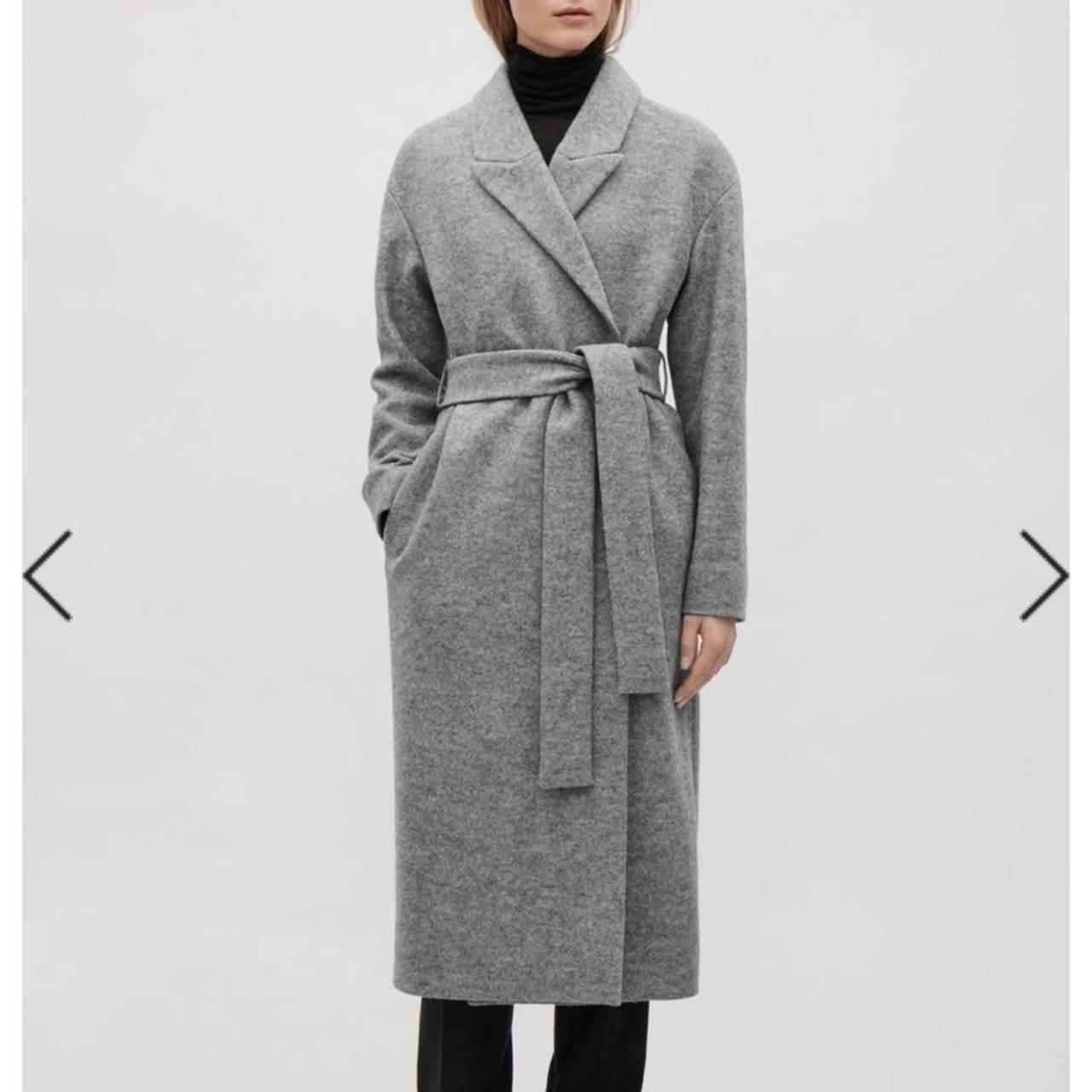 COS GREY BELTED WOOL COAT CONDITION 8/10 size... - Depop