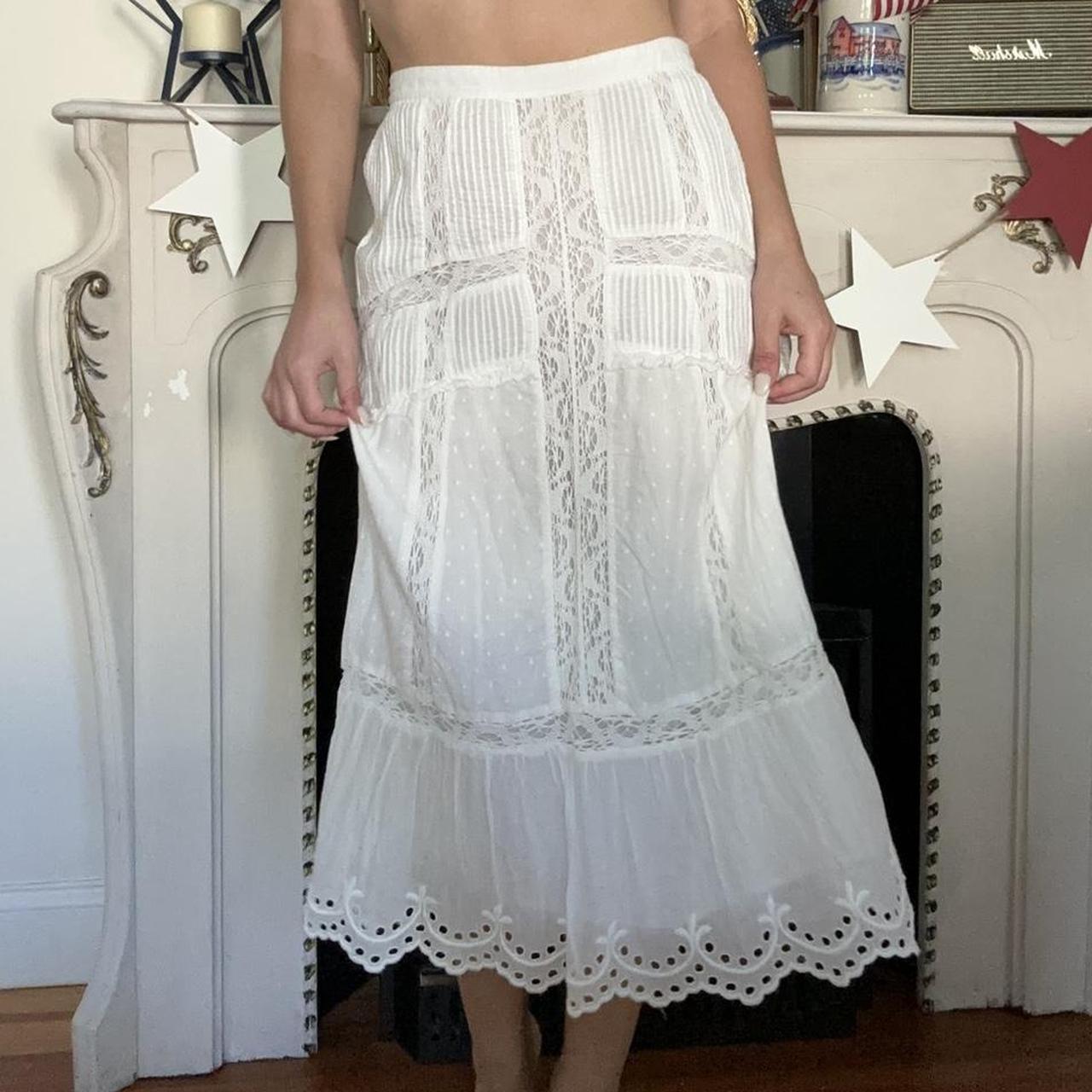 loveshackfancy white peasant midi skirt size xs good... - Depop