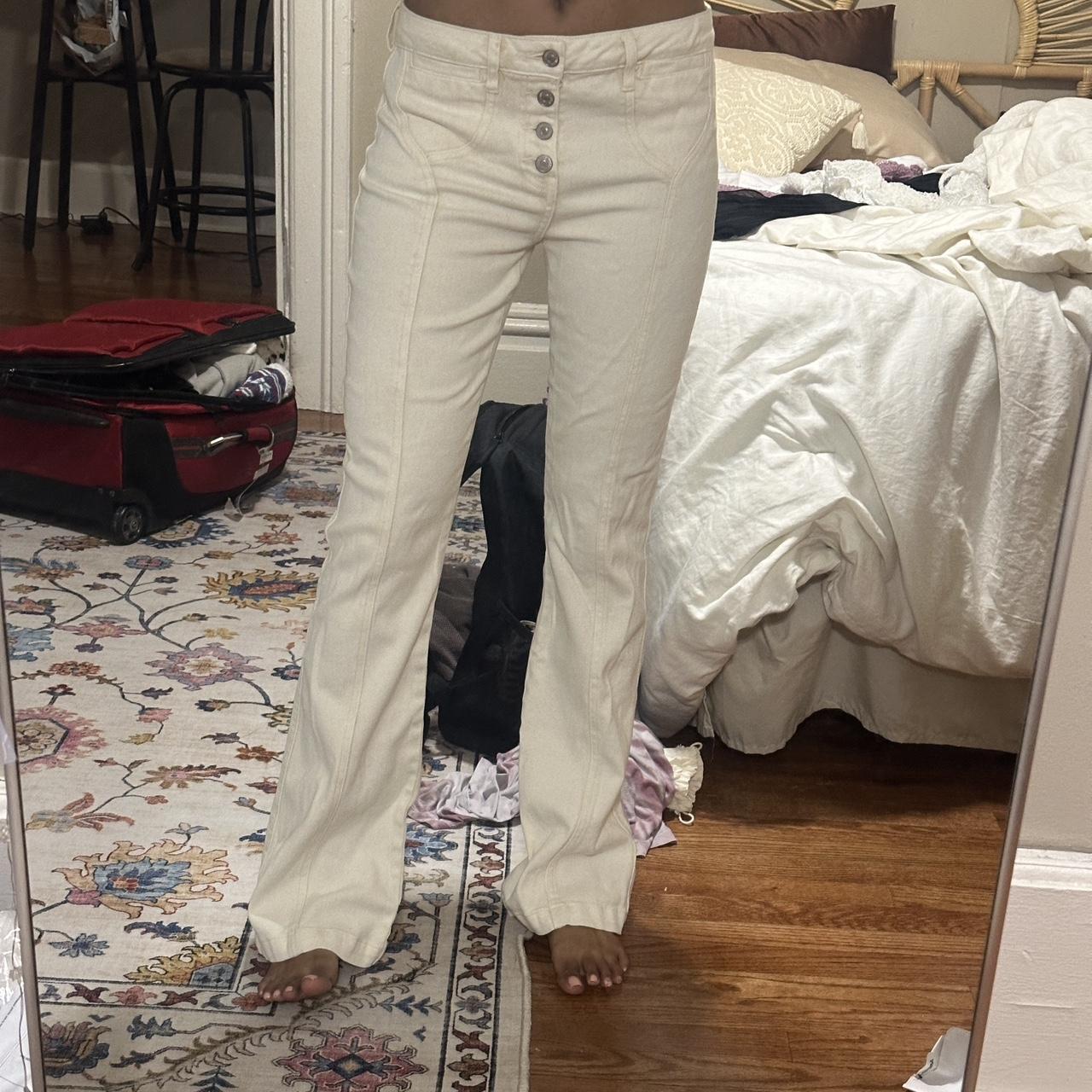 Cream denim bootleg jeans - Depop