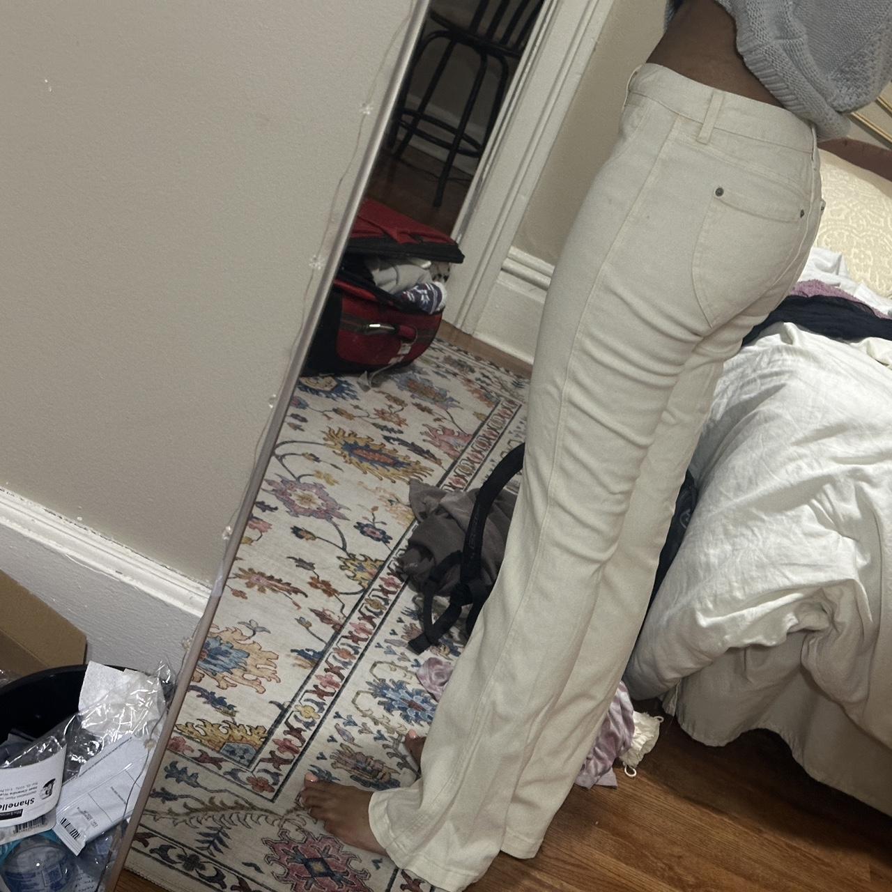 Cream denim bootleg jeans - Depop