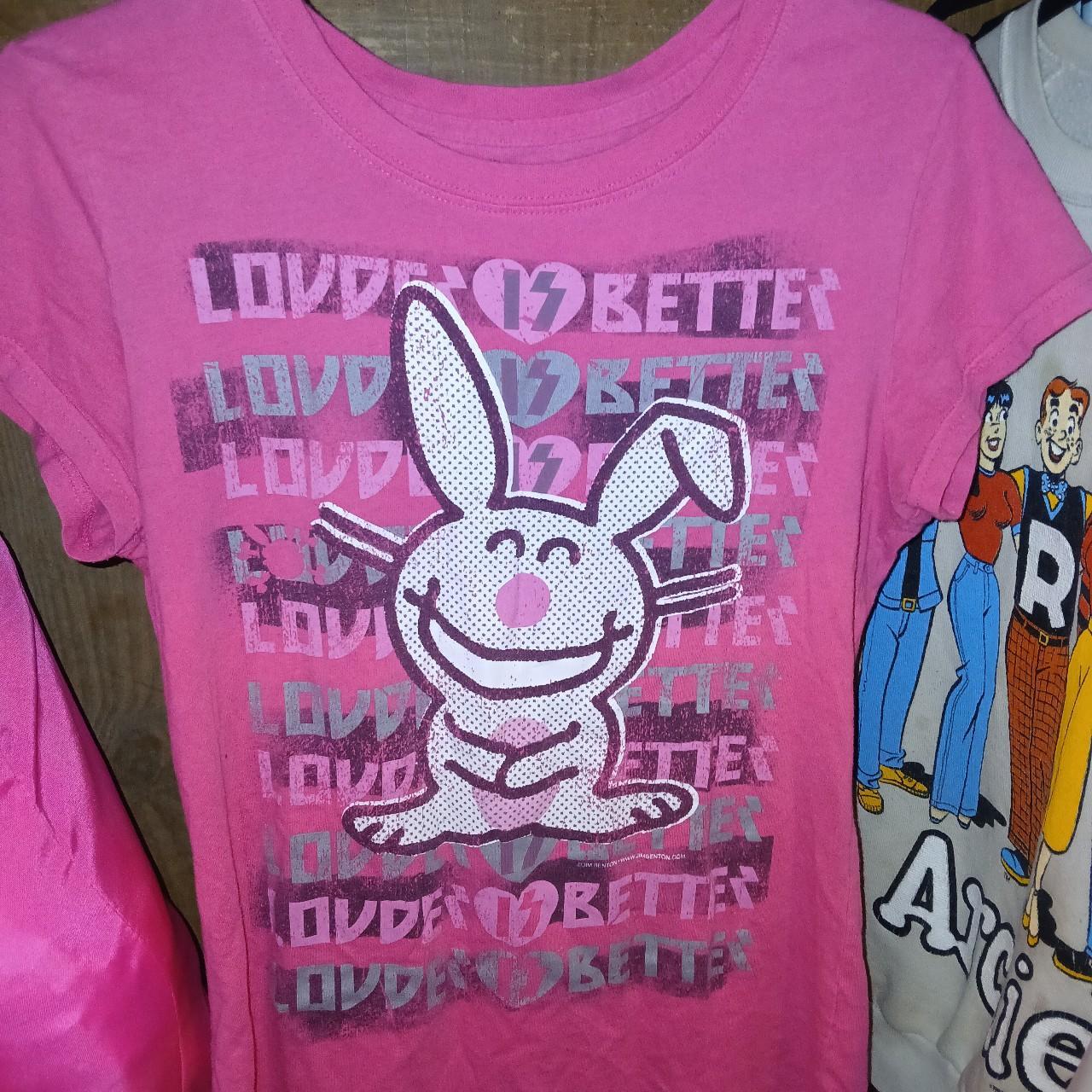 Vintage Happy Bunny Love is better Pink shirt size... - Depop