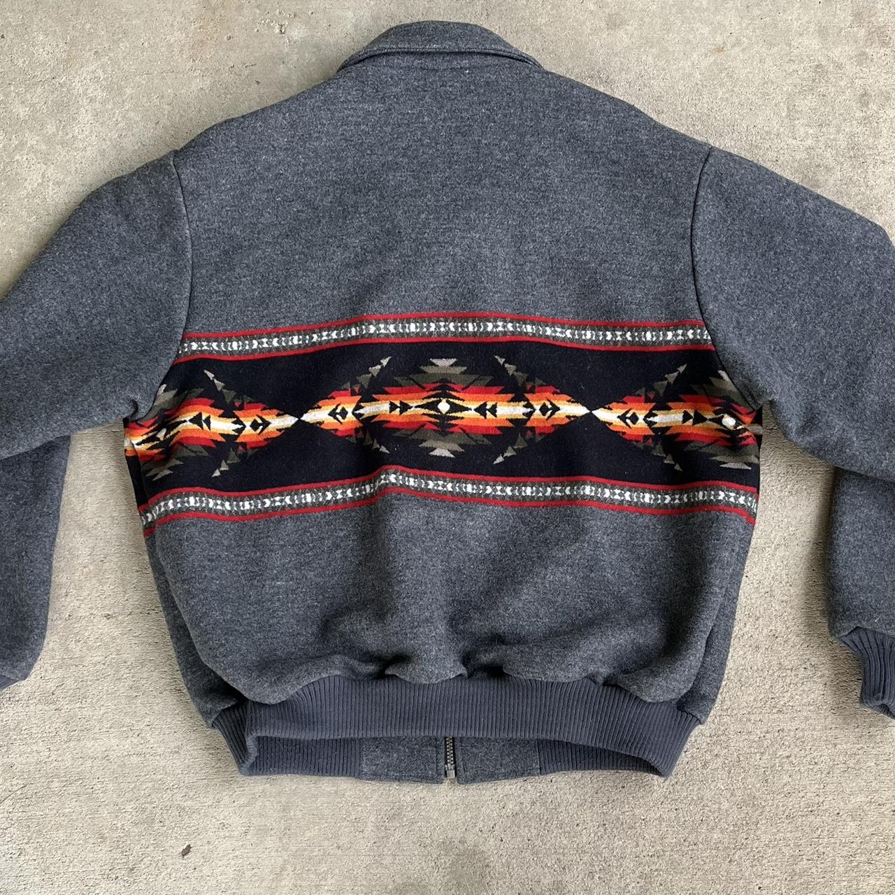 Grey Pendleton wool bomber jacket with red and black... - Depop