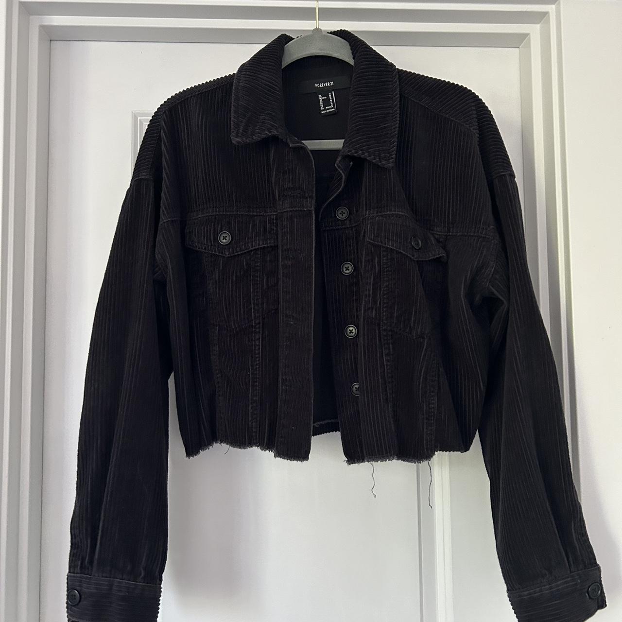 black cropped corduroy jacket. - Depop