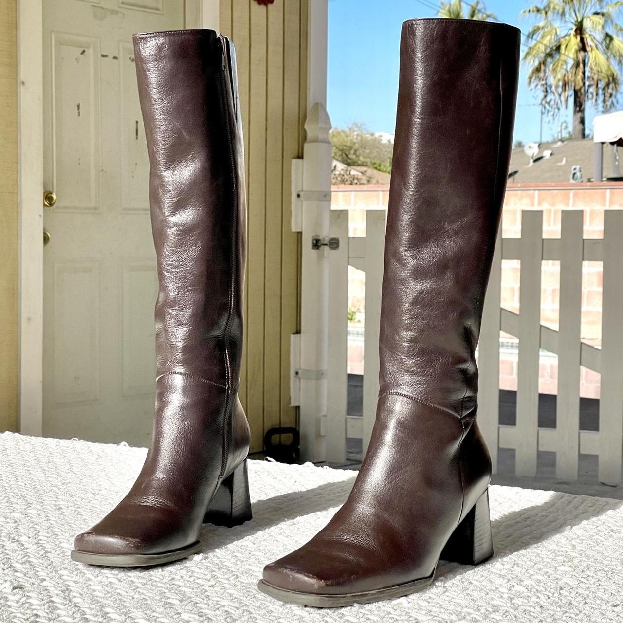 Vintage 90’s y2k Nine West chunky heel knee high... | Depop