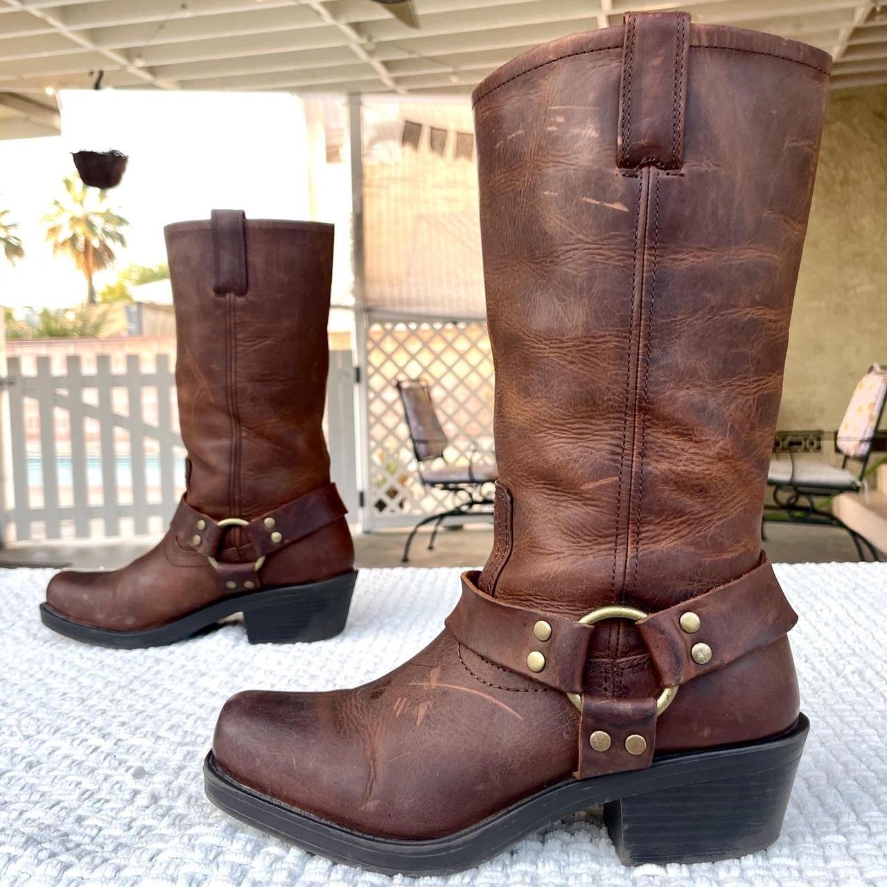 Mossimo western cowboy moto chunky heel harness calf... | Depop