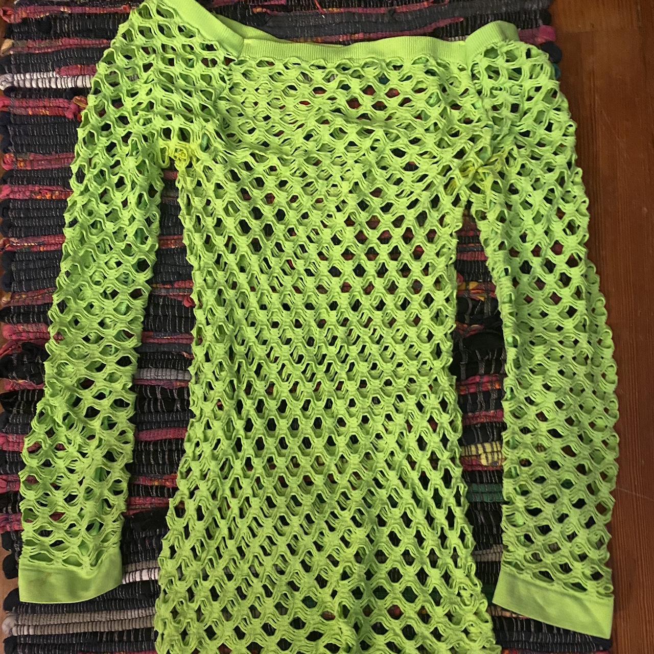neon green stretchy fishnet over the shoulder long... - Depop
