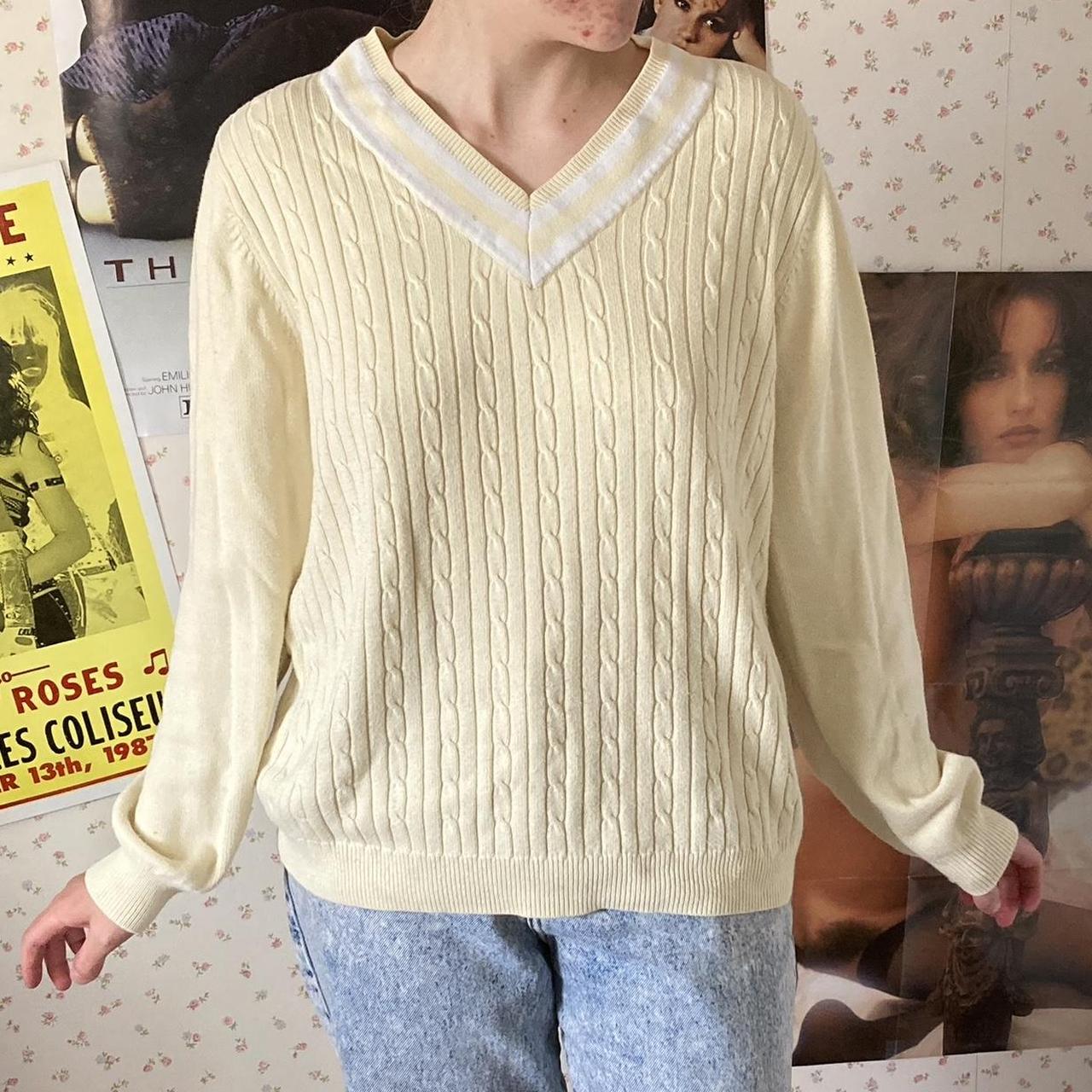 Patel 90s preppy yellow and white cable knit... | Depop
