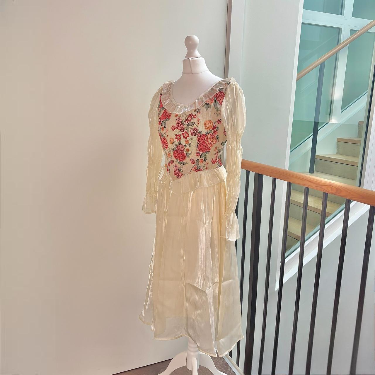 💞💞 Floral and Ruffle Detail Round Neck Tea Dress... | Depop