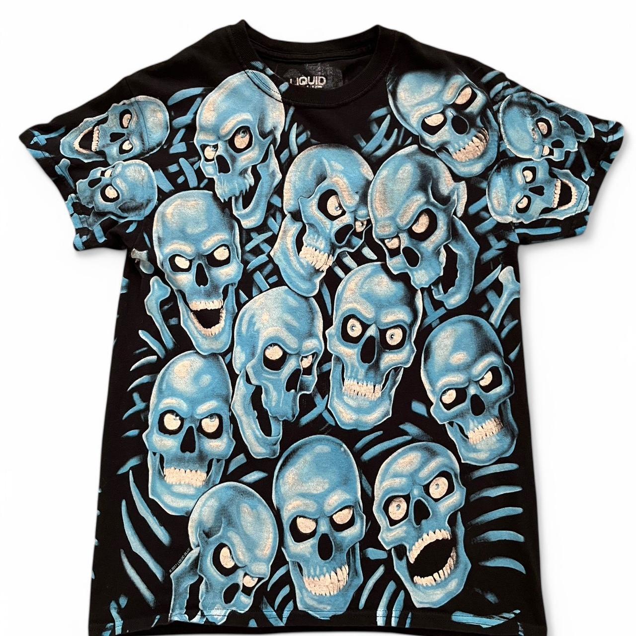 Black and blue skull tee says small but fits like a... | Depop