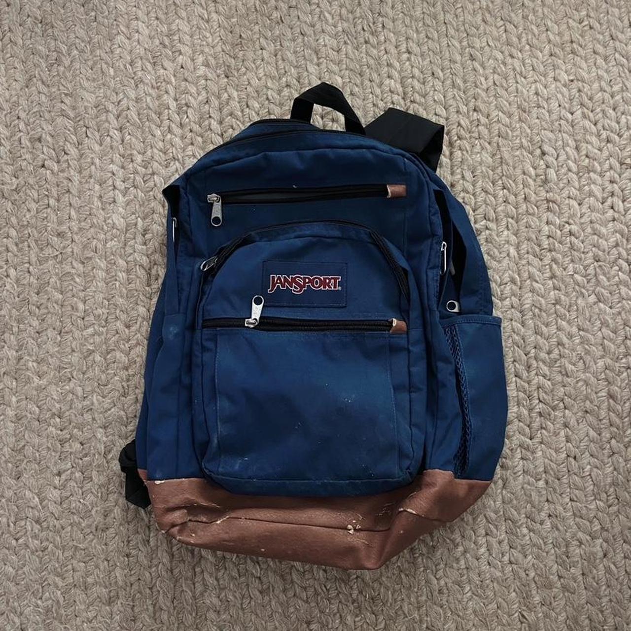 Jansport navy backpack with brown accents. Fair... - Depop
