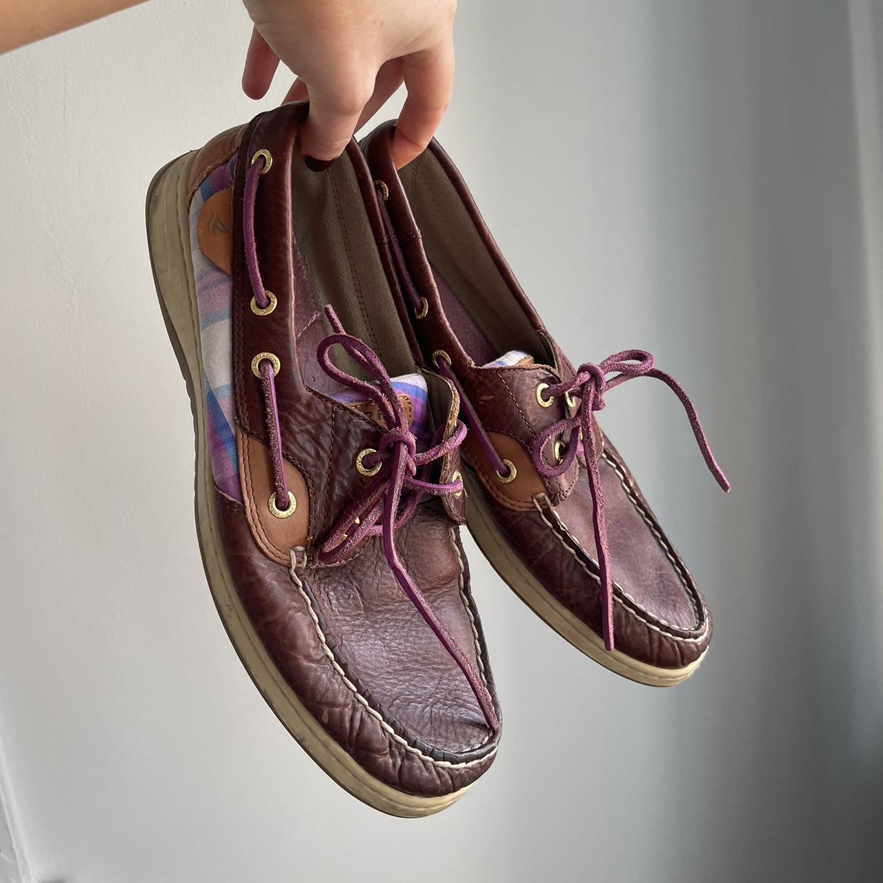 ️⛸️🎀 burgundy leather sperry boat shoes with purple... | Depop