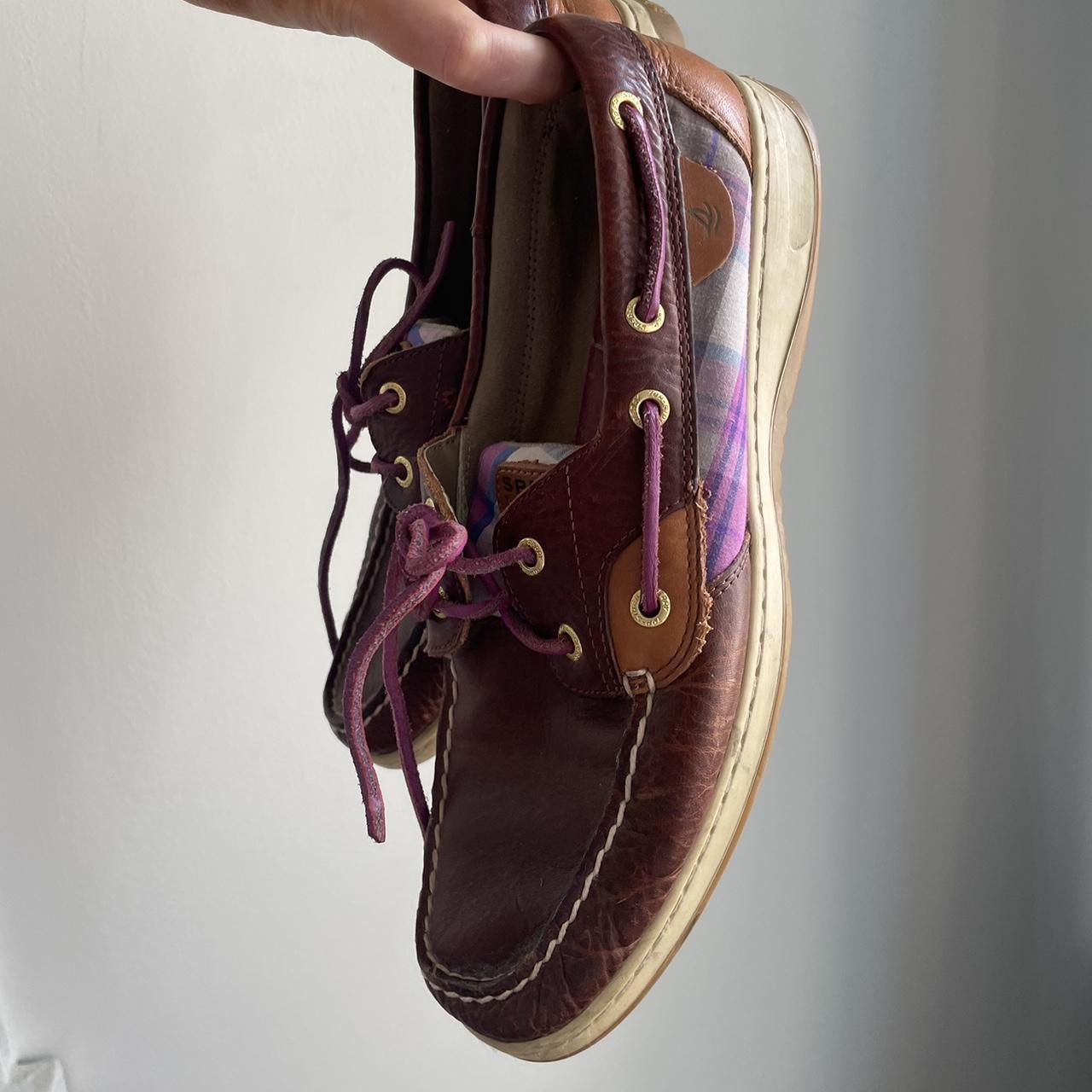 ️⛸️🎀 burgundy leather sperry boat shoes with purple... | Depop