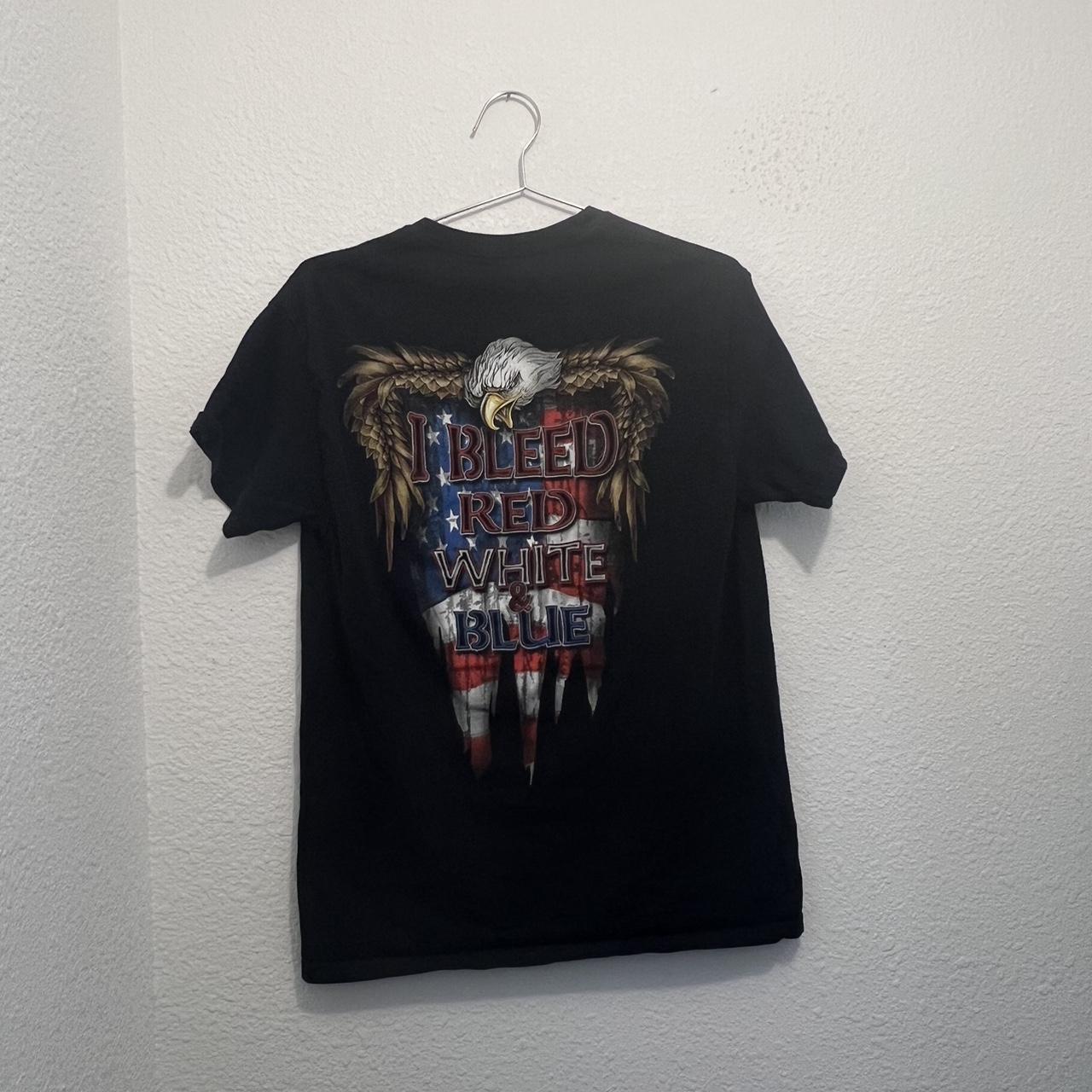 Black and red "Bleed Red, White, and Blue" biker tee... | Depop