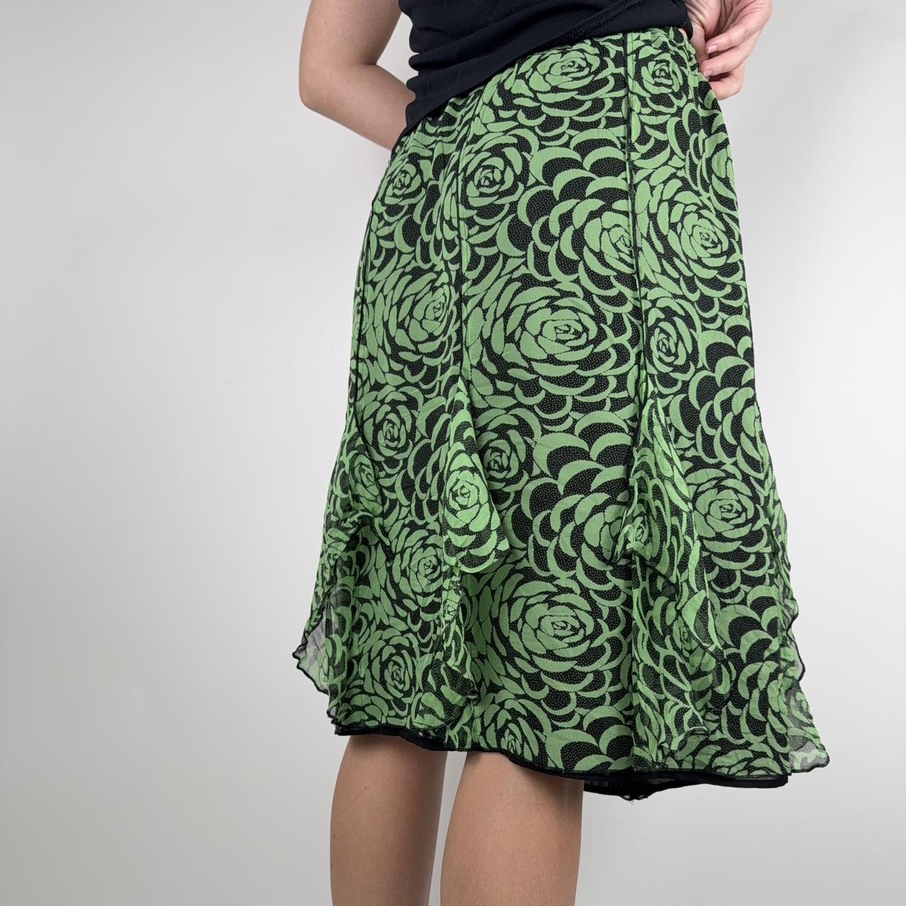 Green and black floral midi skirt, gives me Shego... | Depop
