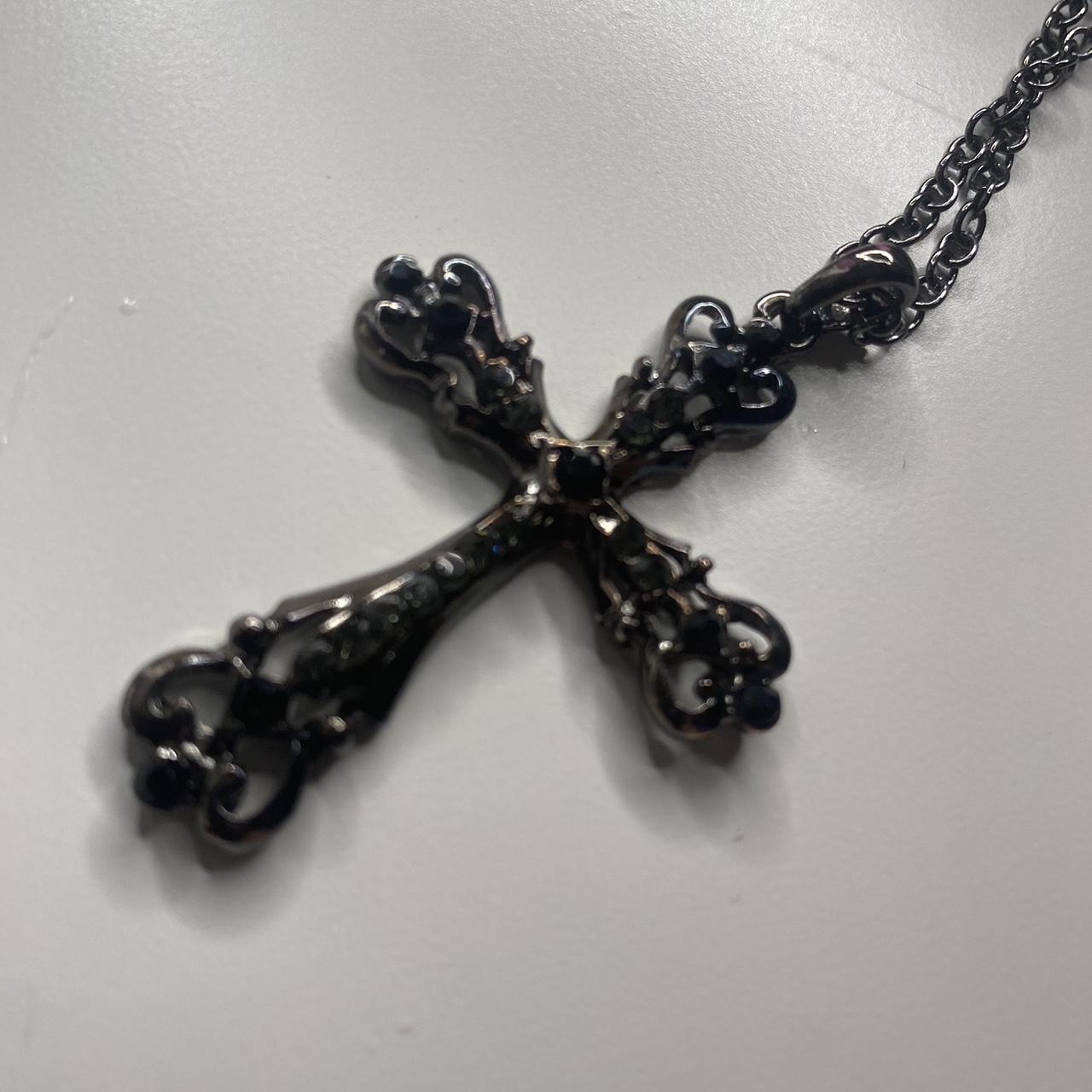 Black cross necklace with rhinestones #goth #emo... - Depop