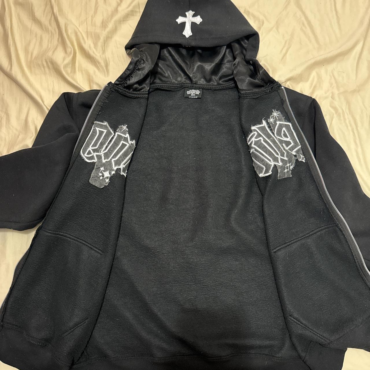 large, Black “Angelic Motion” Zip-Up Hoodie - Depop