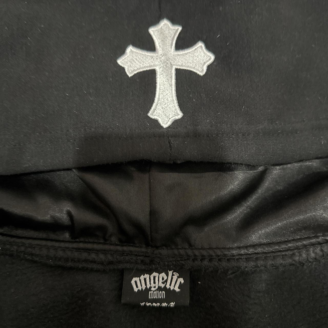 large, Black “Angelic Motion” Zip-Up Hoodie - Depop