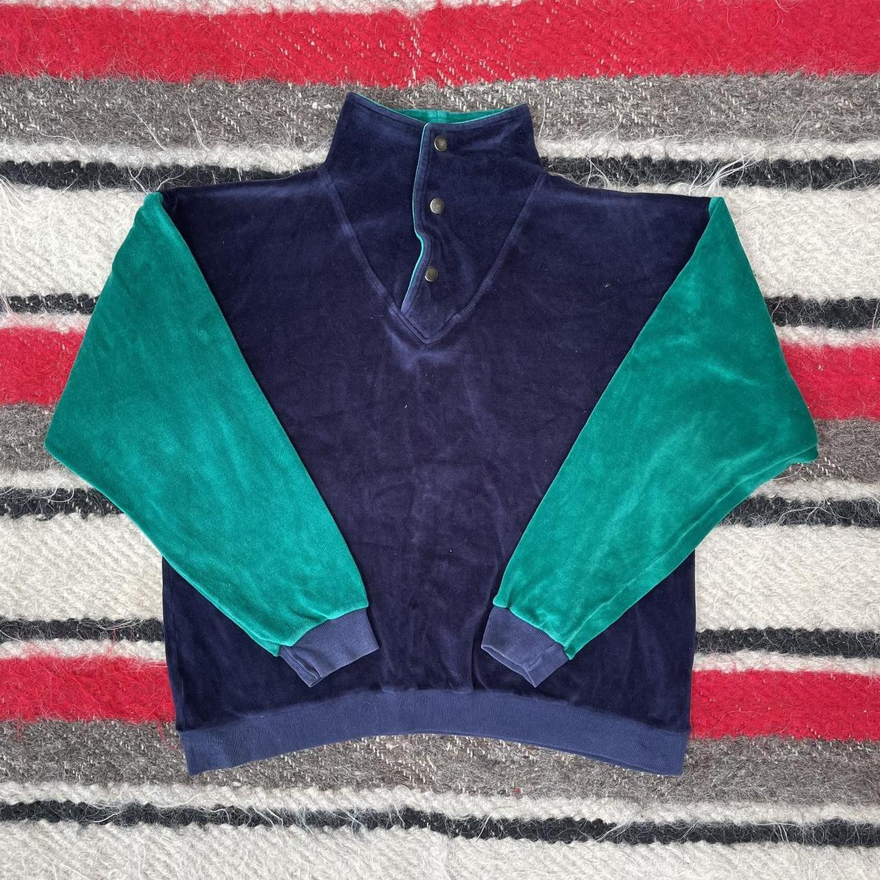 Navy Velvet Quarter Button Up Jumper Size:... - Depop