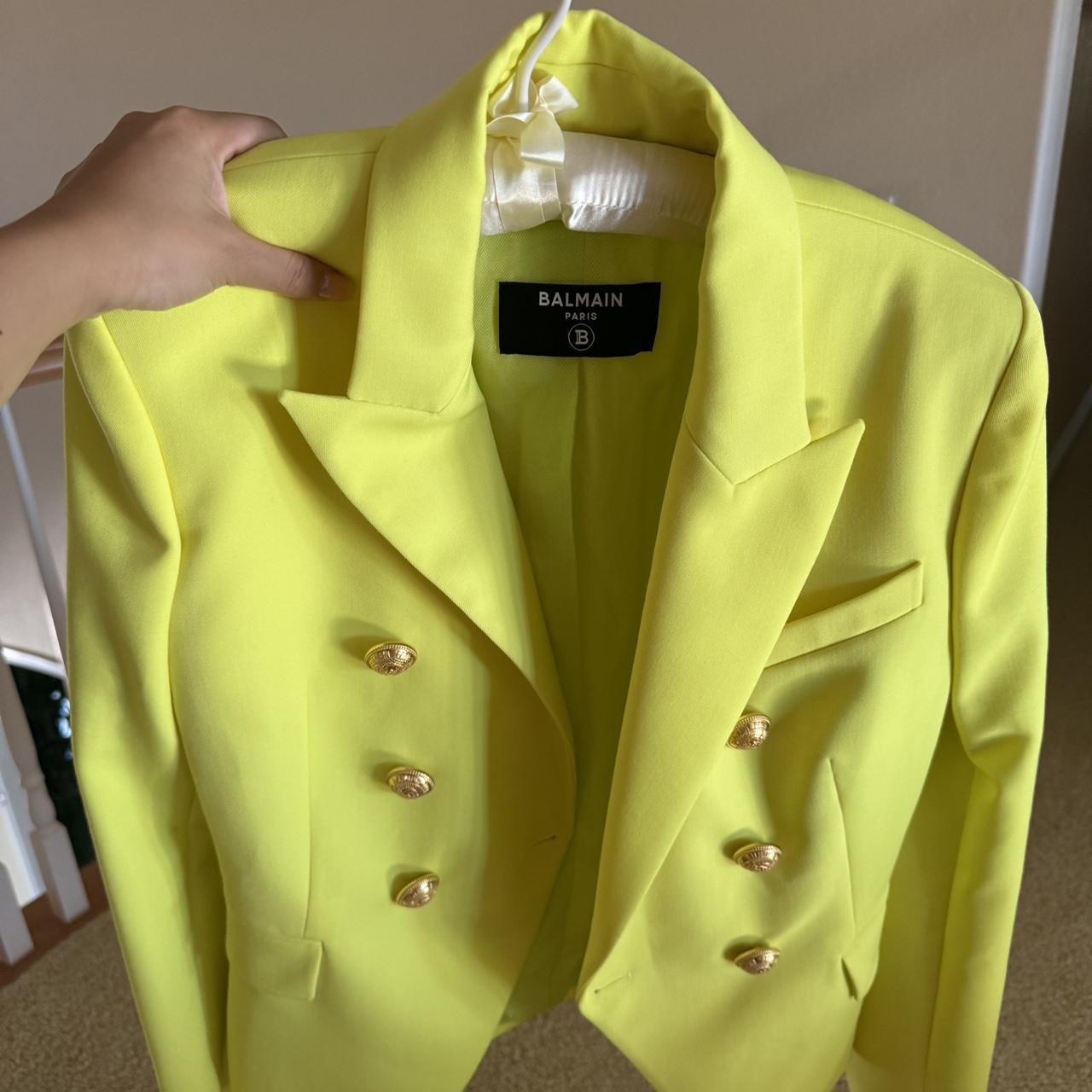 Balmain Neon Yellow Wool Double Breasted Button... - Depop