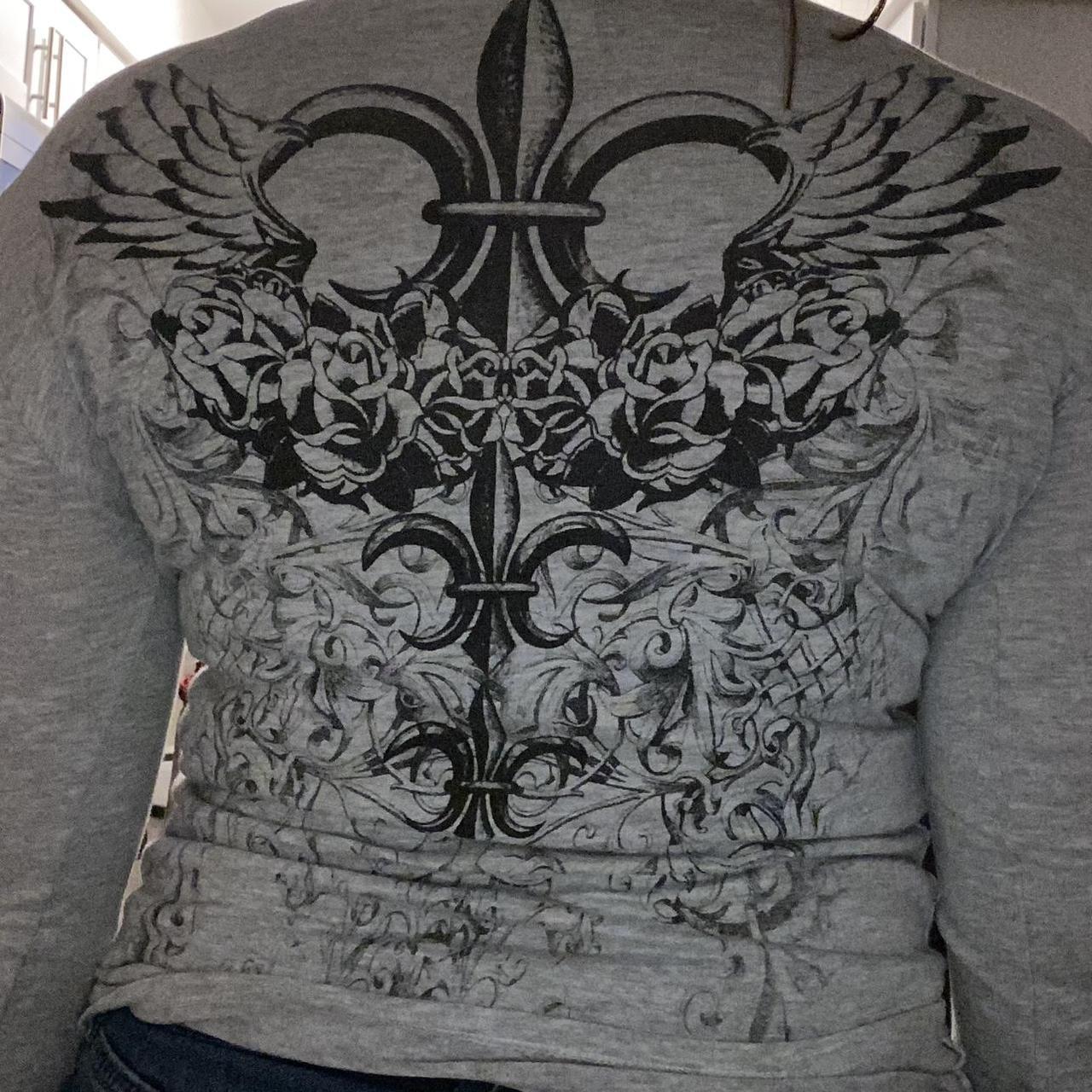 Affliction style y2k grunge Body Central top🩶 size... - Depop