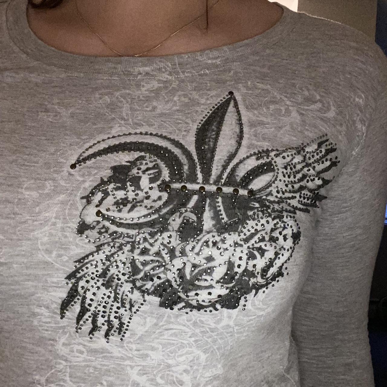 Affliction style y2k grunge Body Central top🩶 size... - Depop