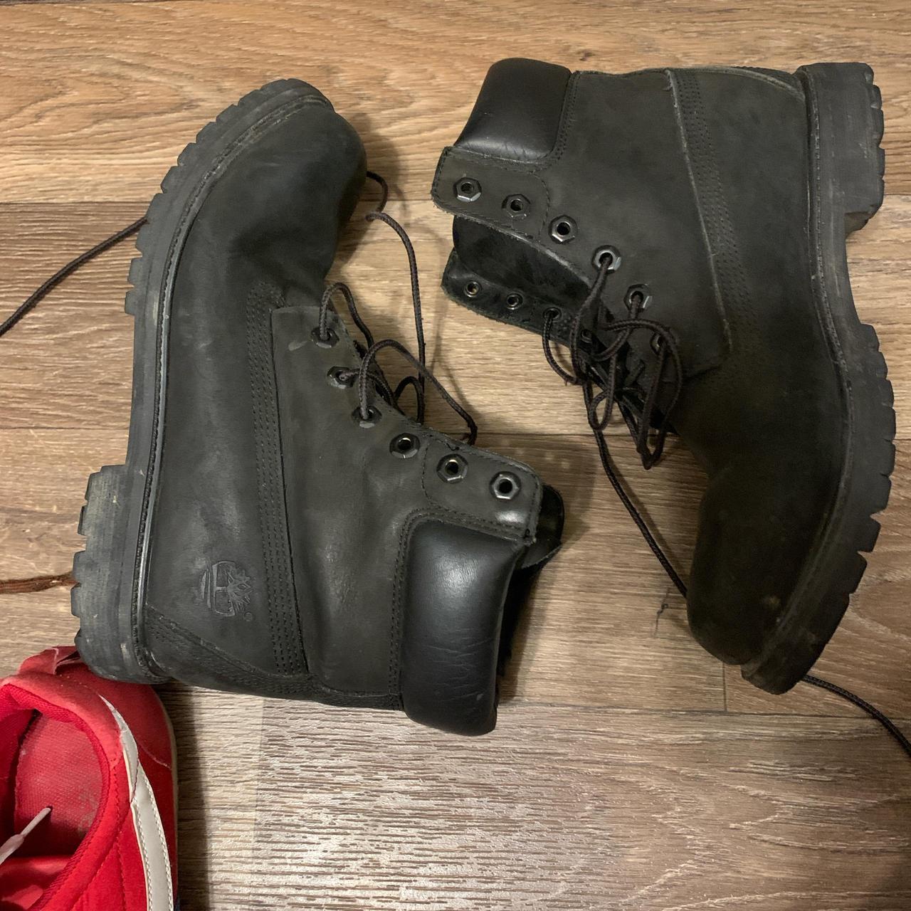 Two pairs of timbs, black Steve Madden boots, and... - Depop