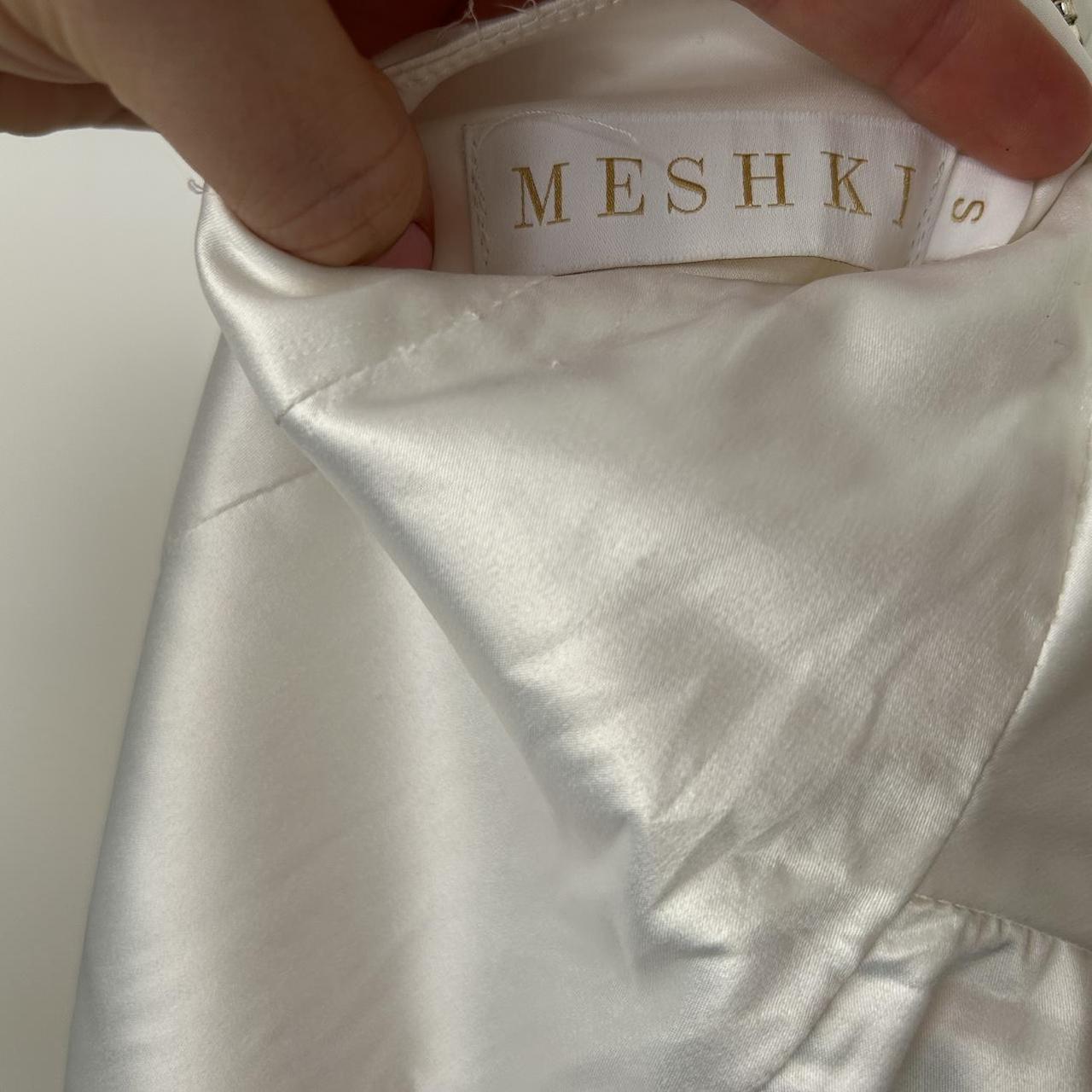 Meshki white satin mini dress with diamanté straps... - Depop
