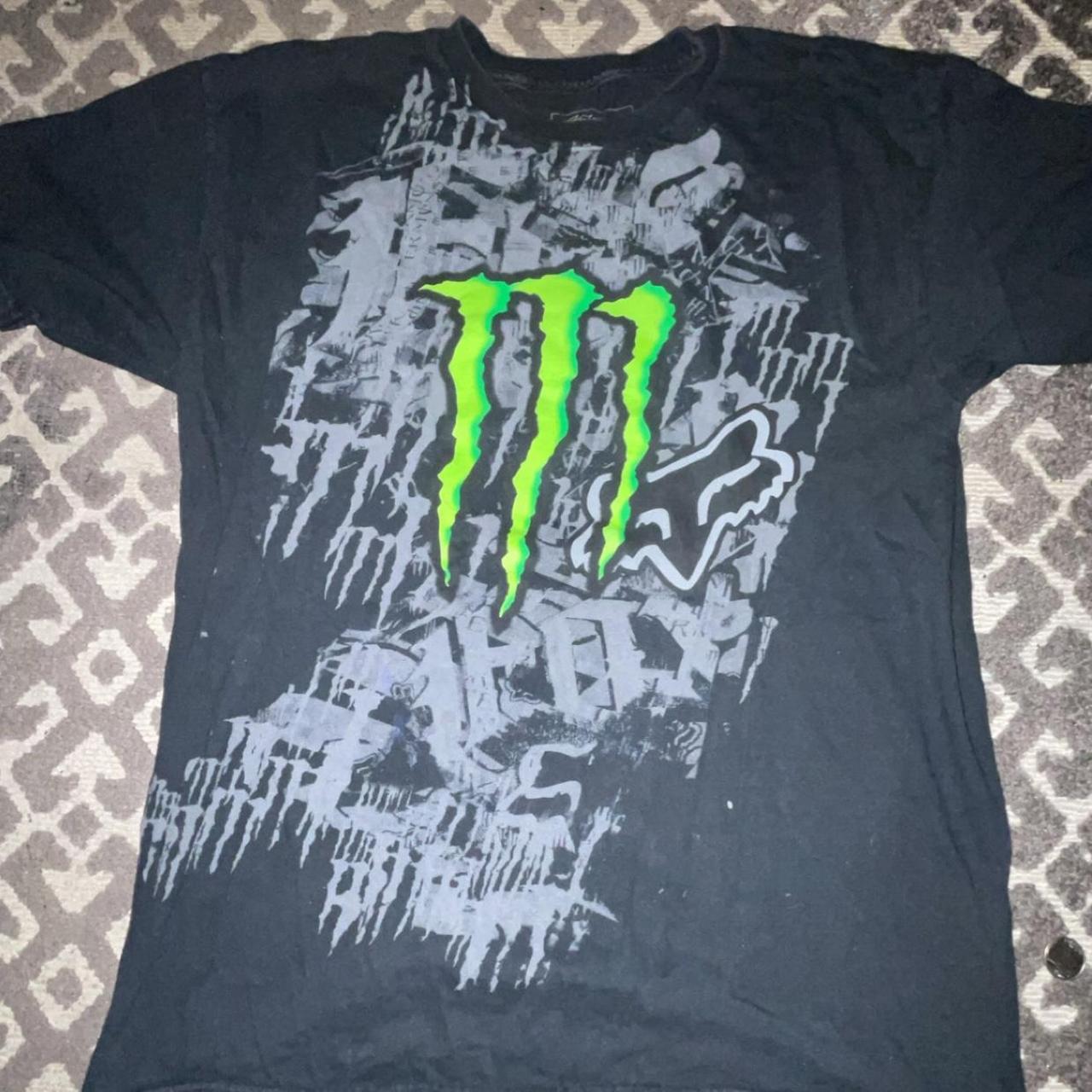 Fox racing monster energy black green shirt y2k - Depop