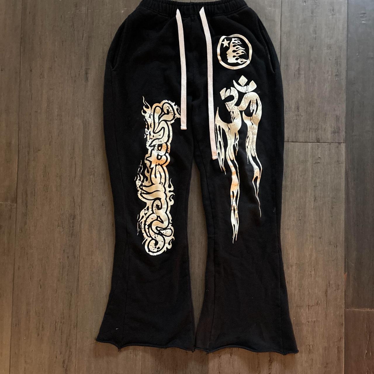 black hellstar logo flared sweats size m, worn 2 times - Depop