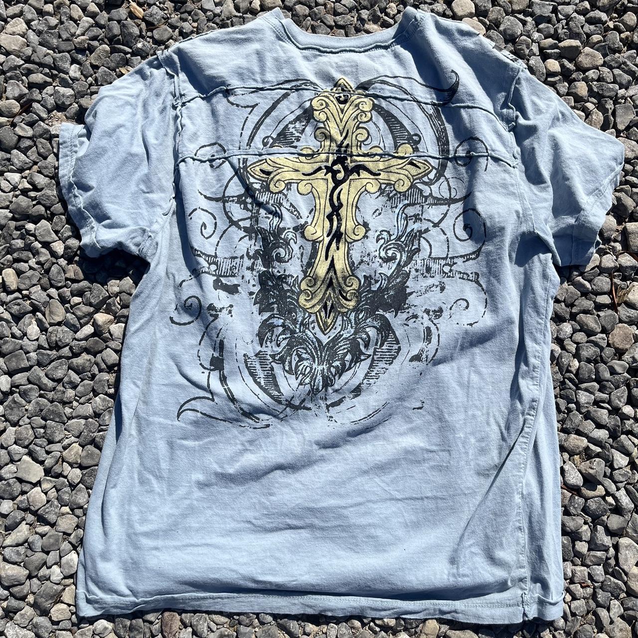 Sick Baby Blue Y2K “Holy Cross” All over print... - Depop