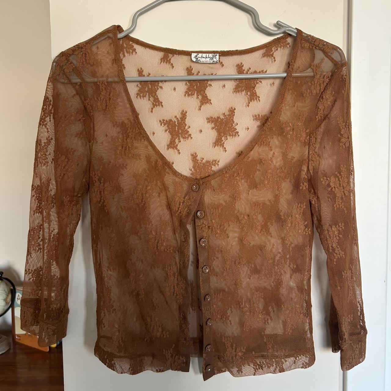 Free People Rust-Colored Lace Top Size Small Button... | Depop