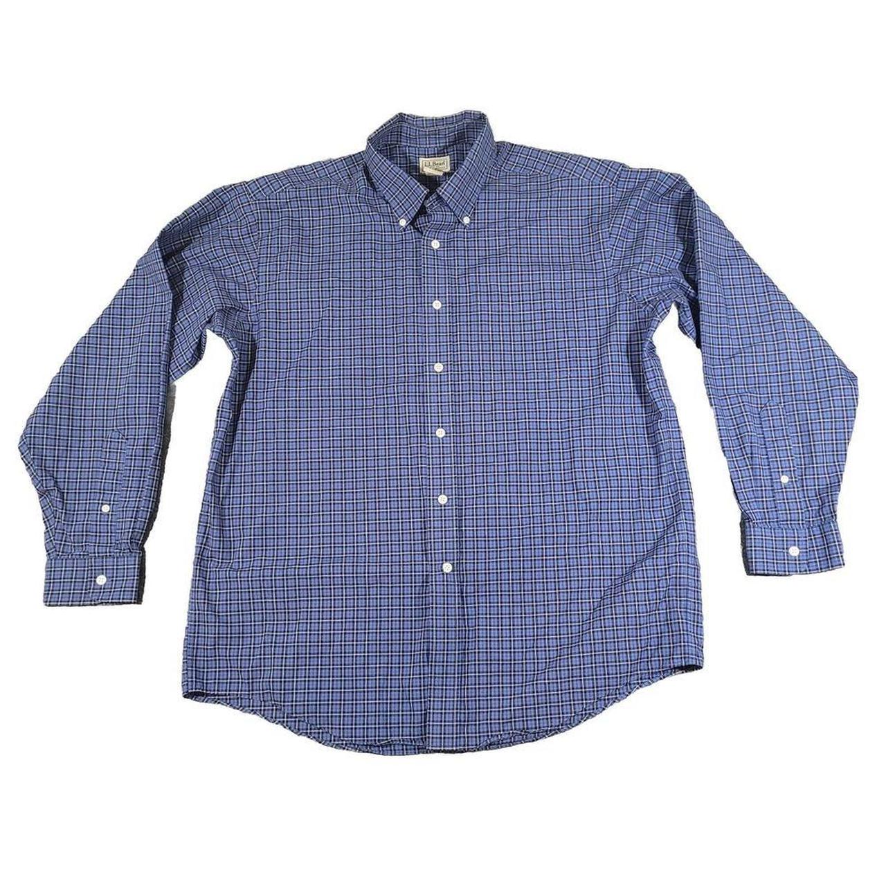 LL Bean Shirt Mens Large Blue Plaid Long Sleeve... - Depop