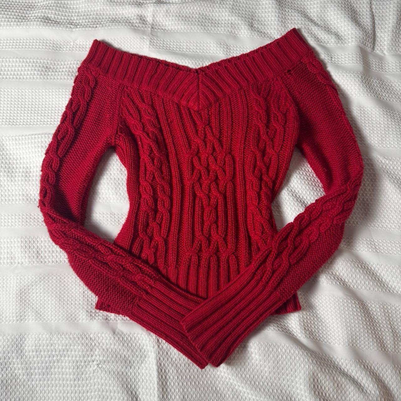 Red Arizona sweater with a cute design #winterknits... | Depop