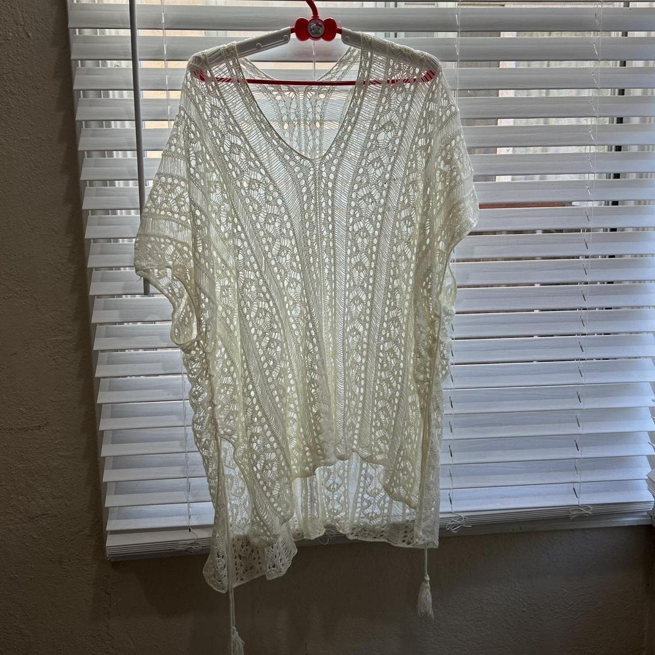 Ivory crochet Pancho style top/ dress with tassels.... | Depop