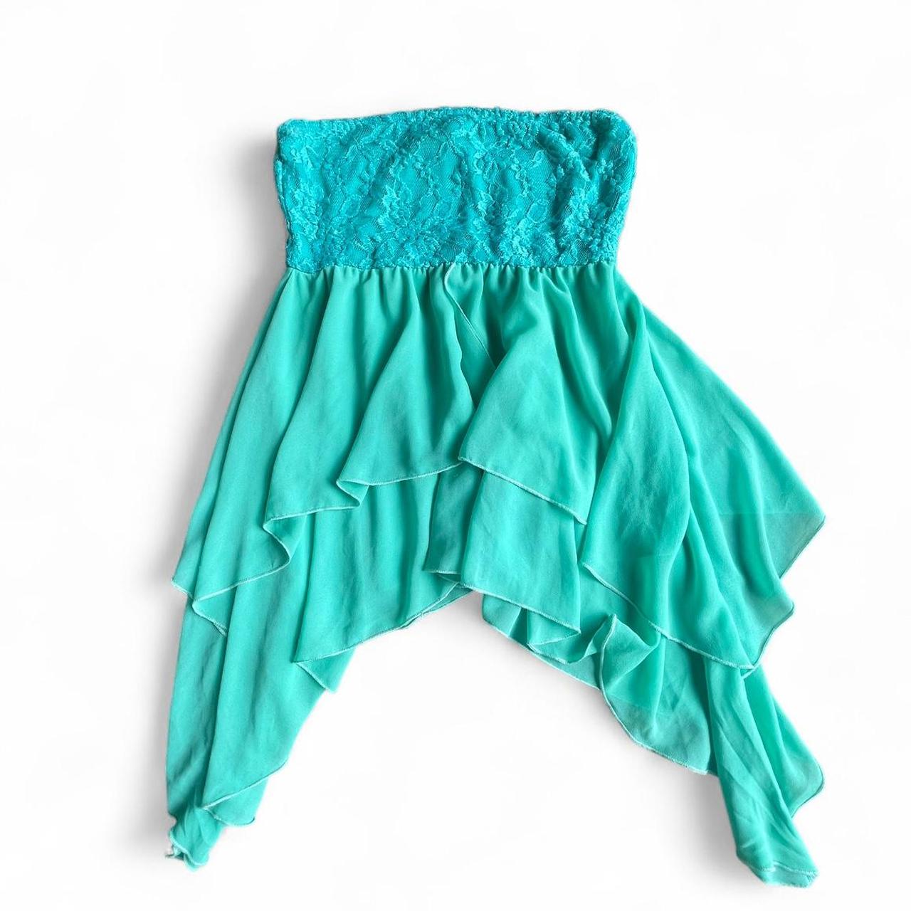 Teal lace trim ruffle tube top with asymmetrical... | Depop