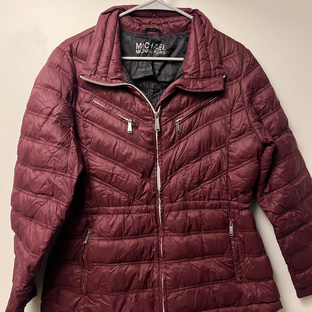 Michael Kors Burgundy Women's Puffer Jacket - Size... - Depop