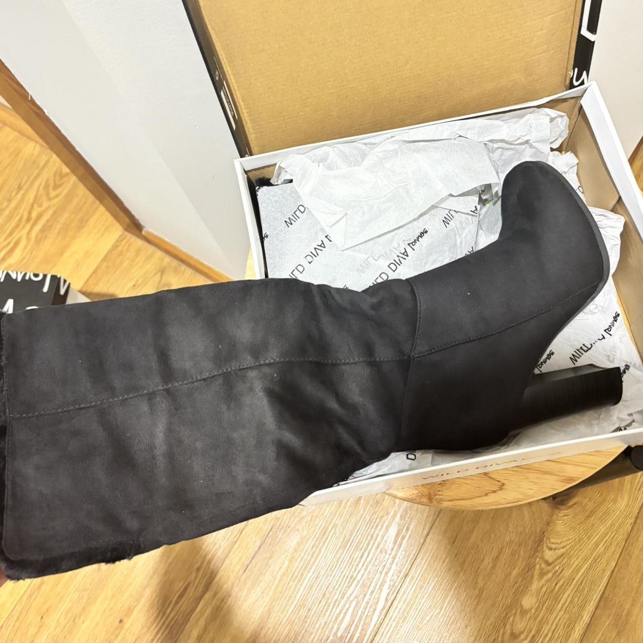 Black suede mid calf boots with faux fur trim... | Depop