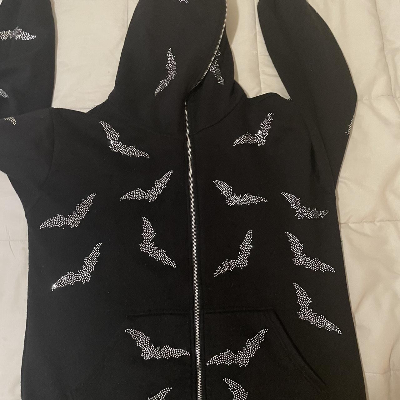 Black and silver bat zip up hoodie Size L A little... - Depop
