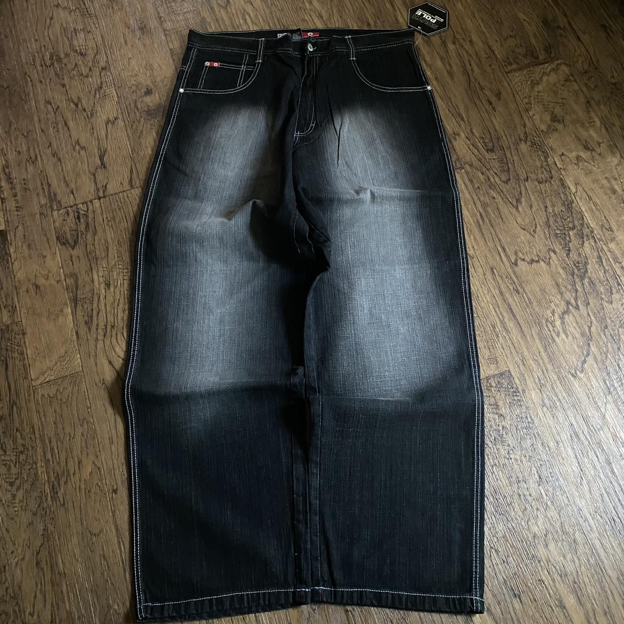 insanely baggy southpole red tab black faded jeans... - Depop