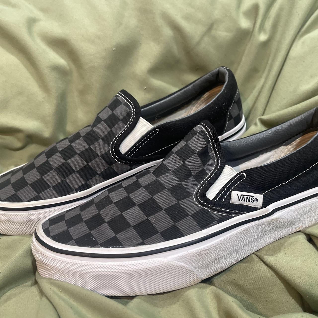 - Grey and Black slip on vans - Size US womans 6.5... - Depop