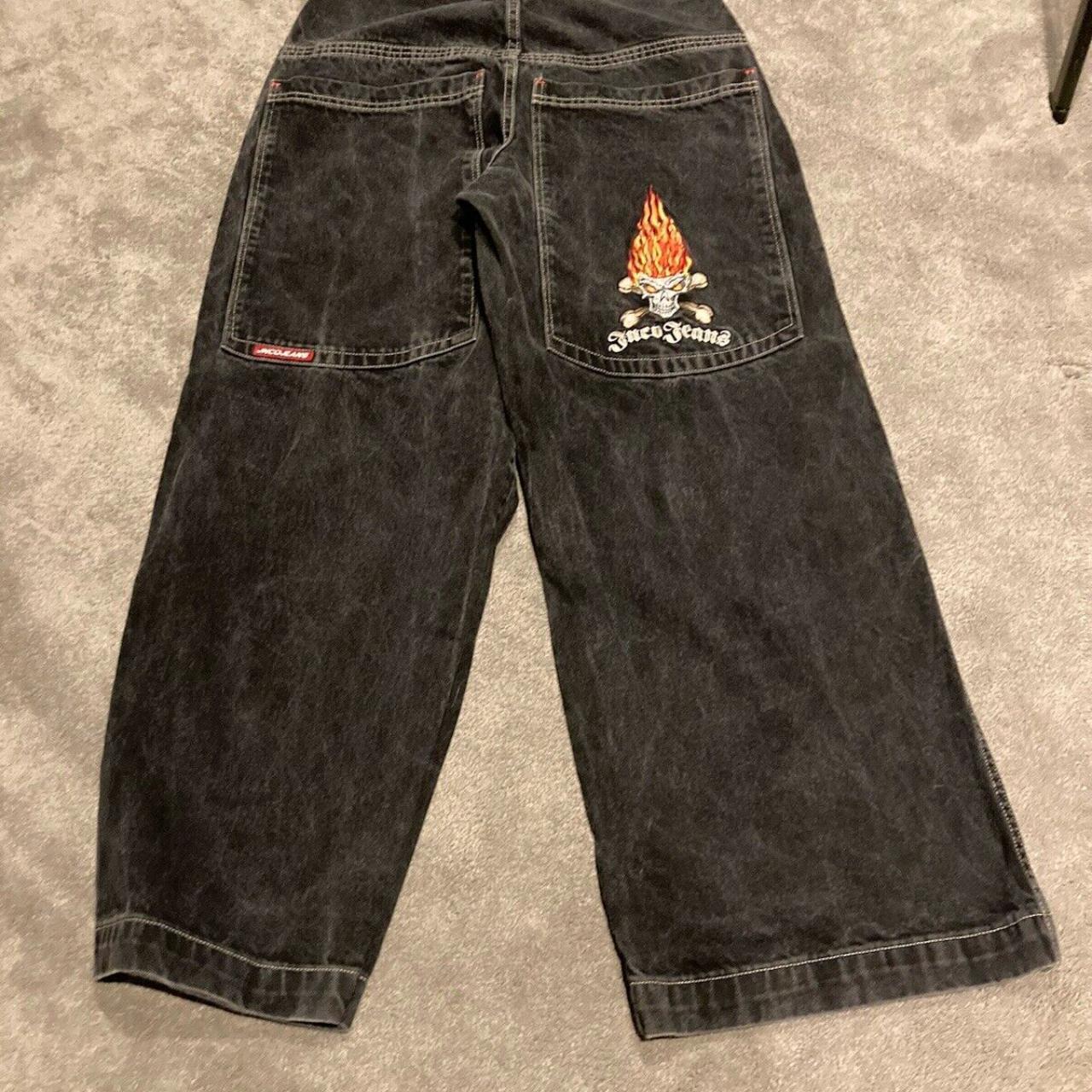JNCO Men's Black and Navy Jeans Vintage JNCO Flaming... - Depop